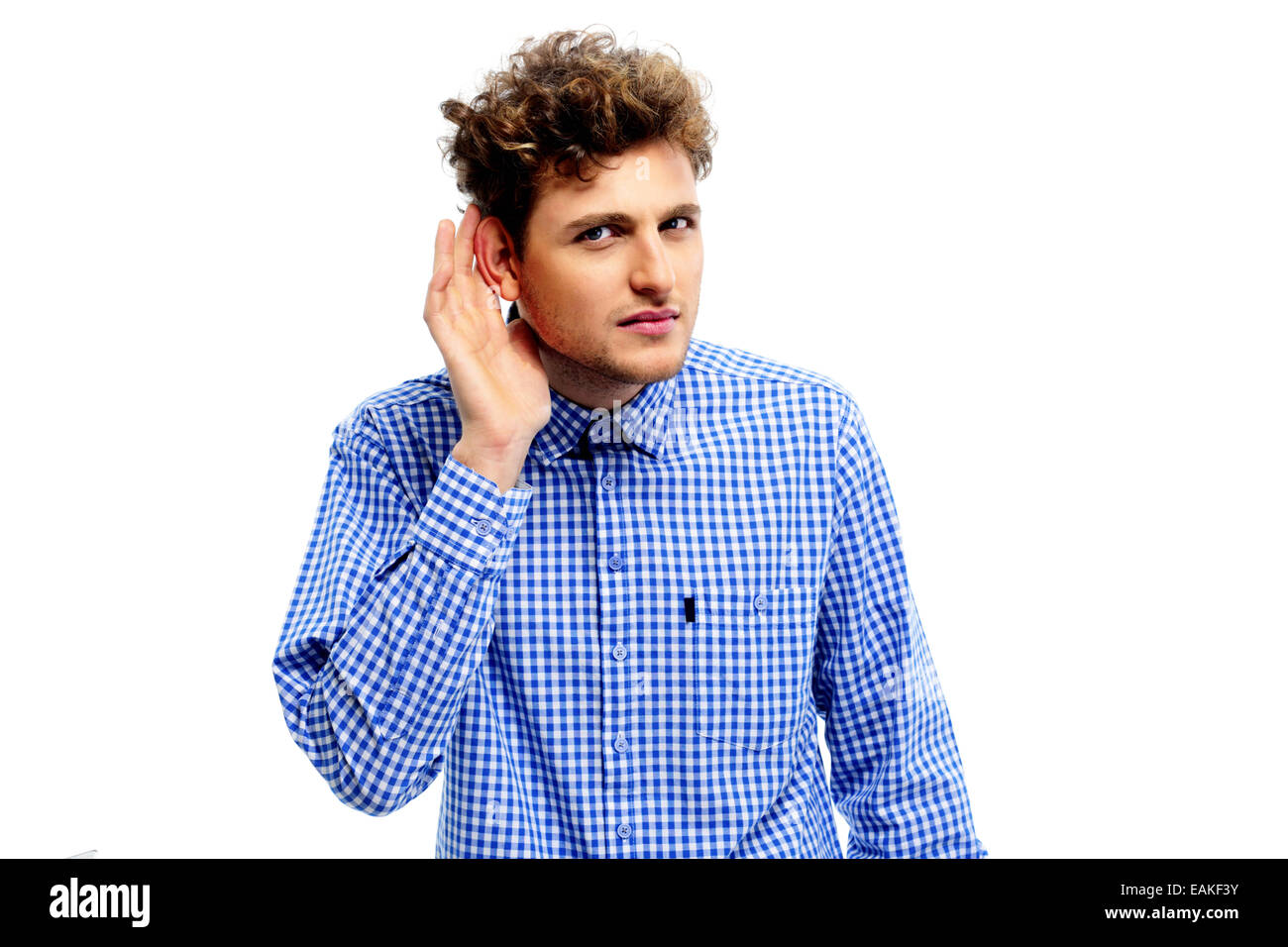 Portrait of young casual man which overhears conversation Stock Photo ...