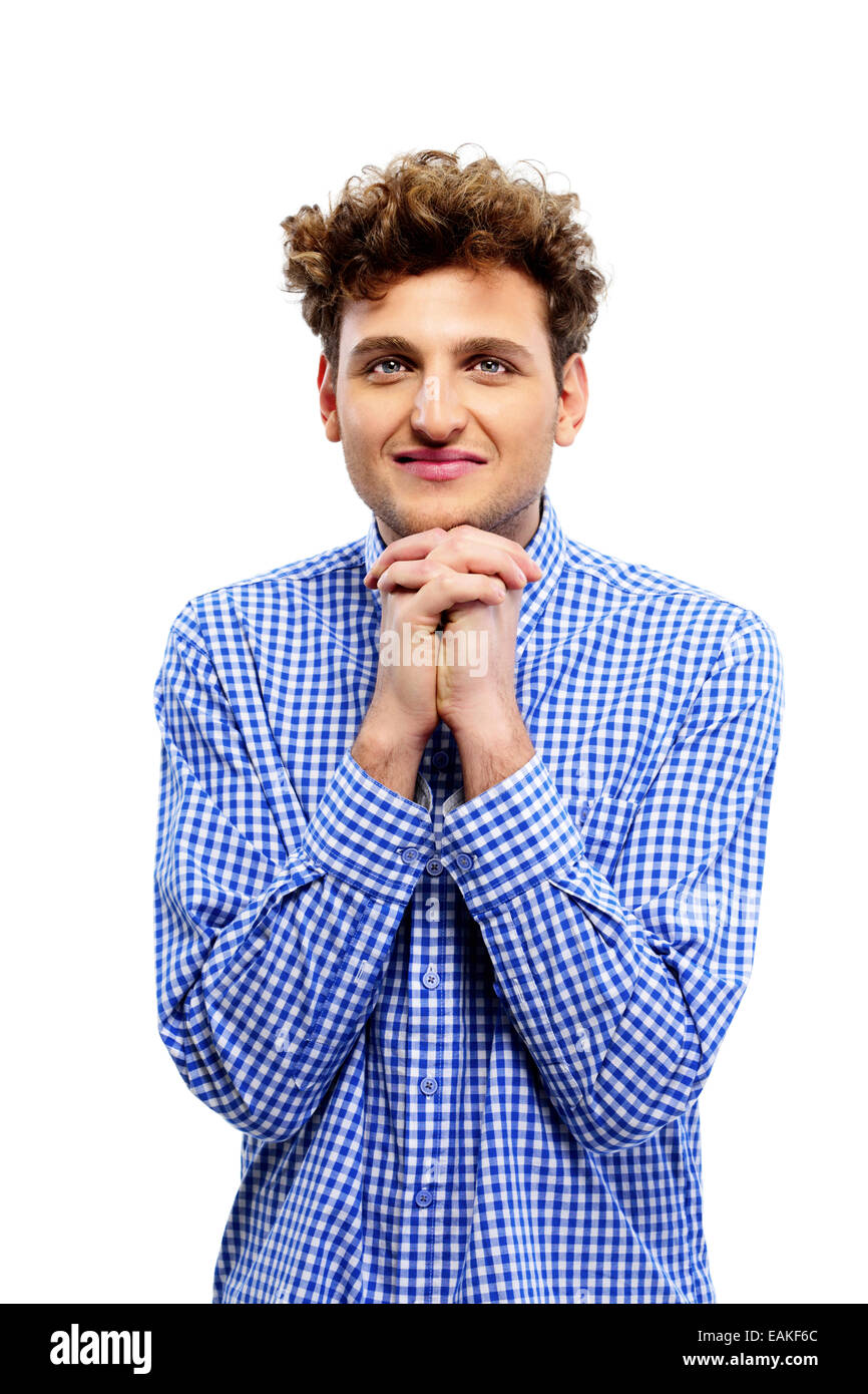Happy casual man standing over white background Stock Photo - Alamy