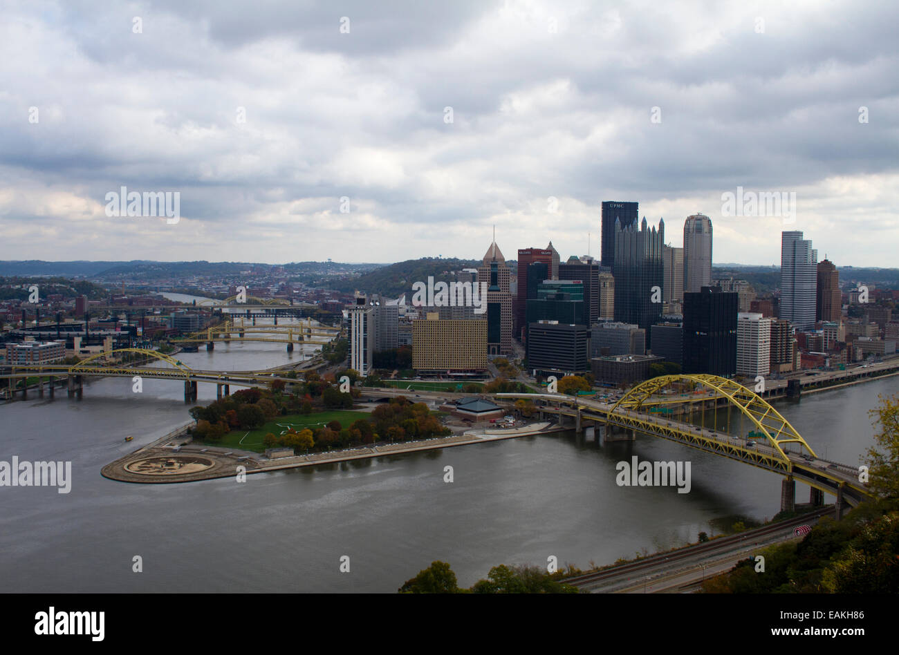 Pittsburgh, Pennsylvania with the confluence of the Ohio, Allegheny and ...