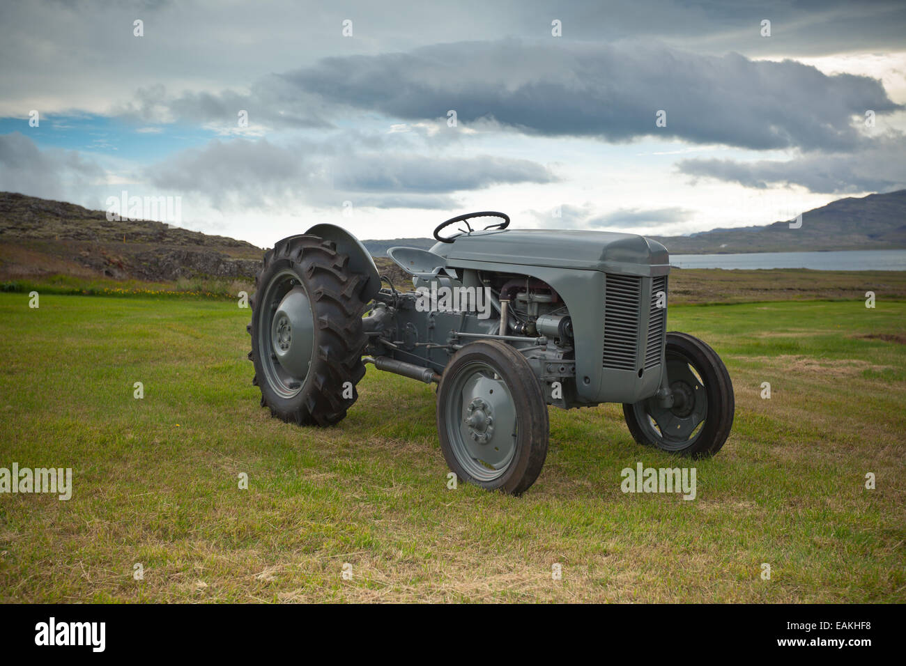Retro Tractor on the Iceland field. Horizontal image Stock Photo - Alamy