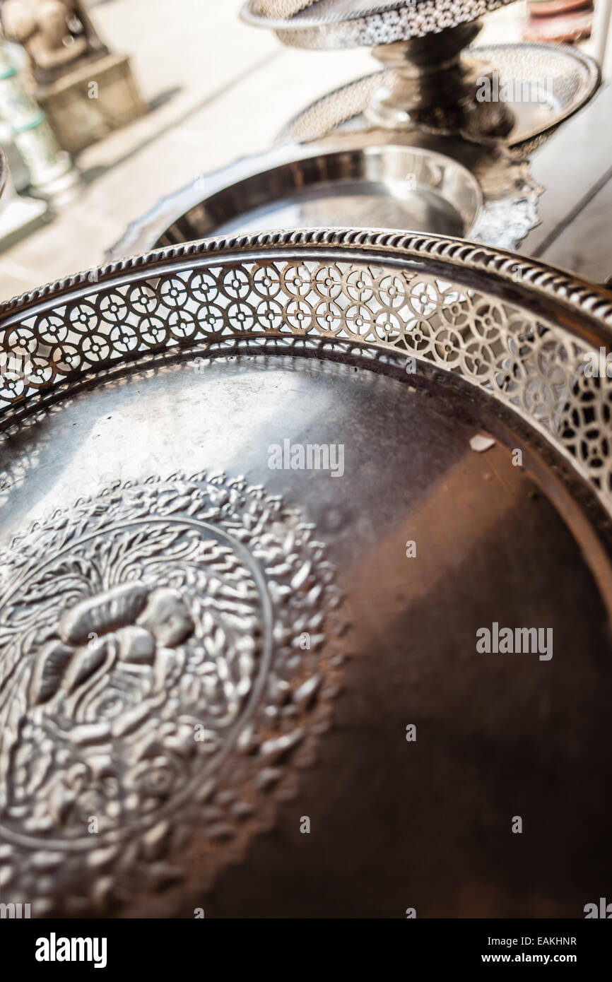 a thai silver tray with beautiful ornaments Stock Photo - Alamy