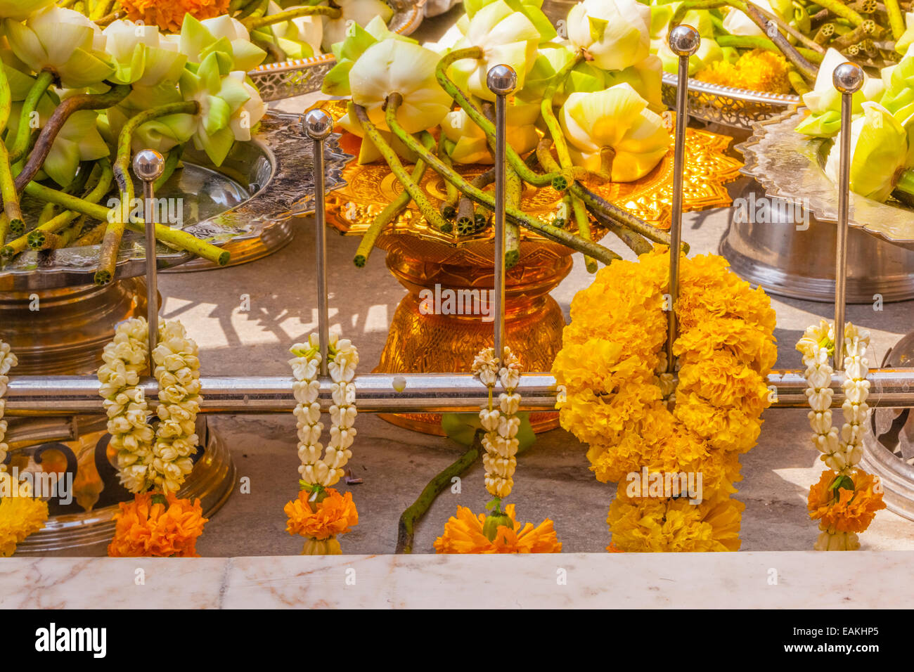 floreal religious offerings in a buddhist temple in bangkok, thailand ...