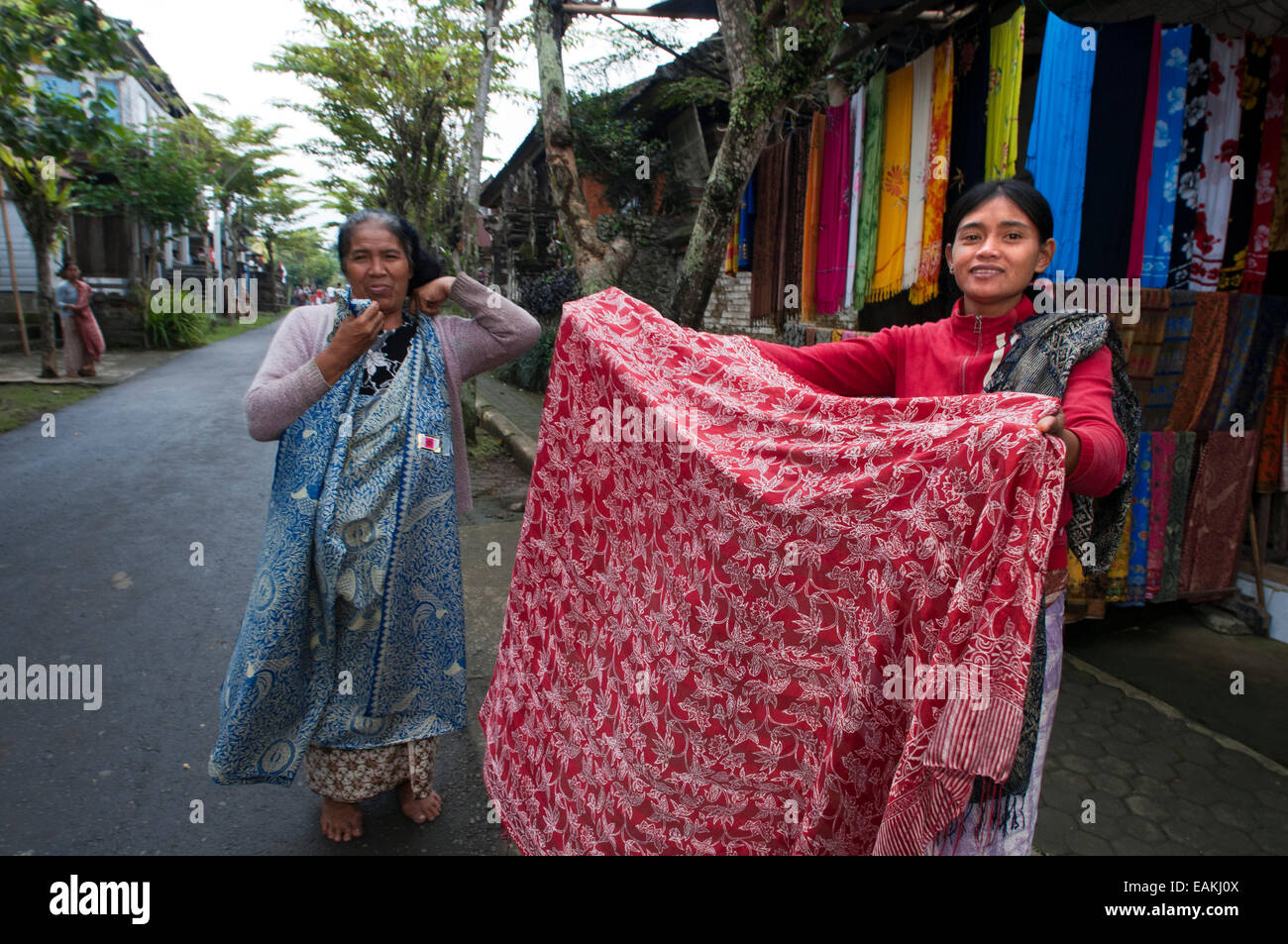 Street vendor selling cloth Bali. Ubud. Souvenirs. Indonesia. The area ...