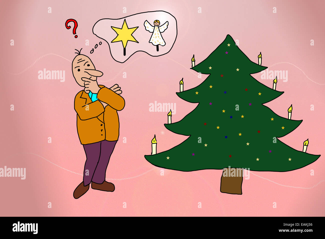 Thinking about treetopper for Christmas tree Stock Photo - Alamy