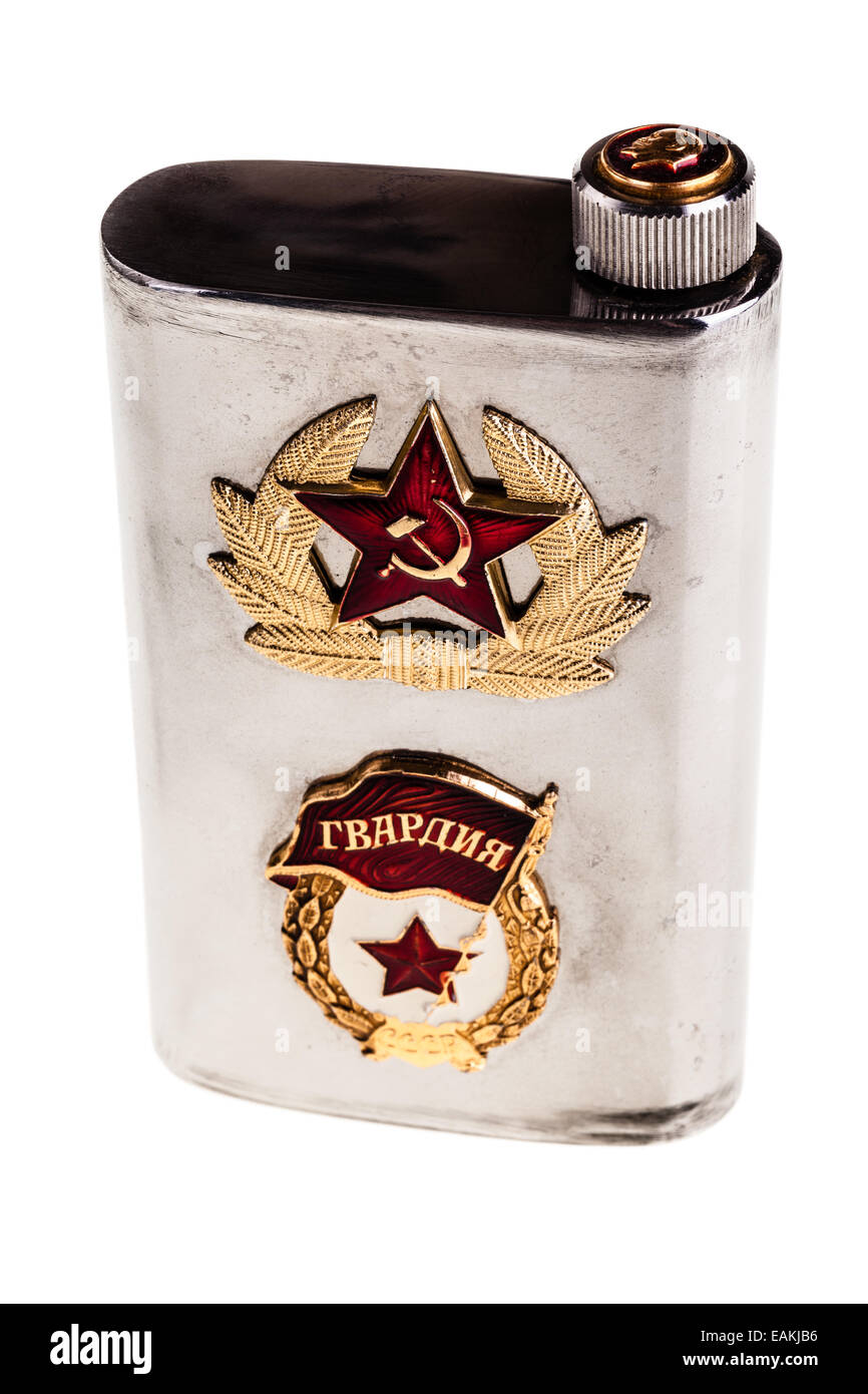 a soviet union vodka flask isolated over a pure white background Stock ...