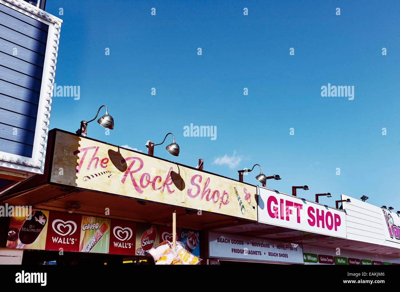 Signs at funfair shops Stock Photo - Alamy