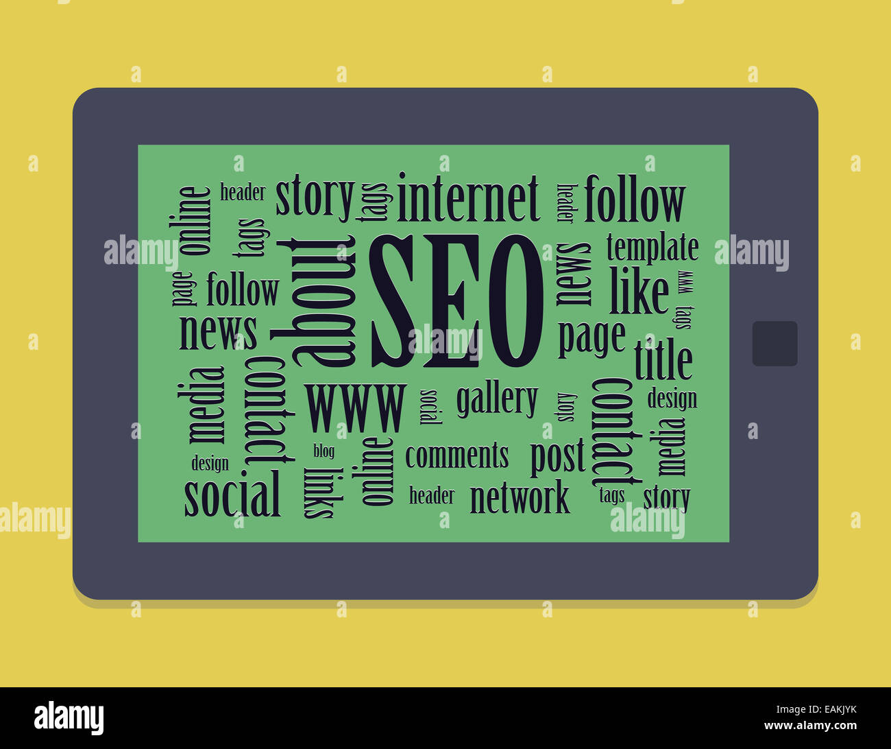 flat tablet with words or tags related to web Stock Photo - Alamy