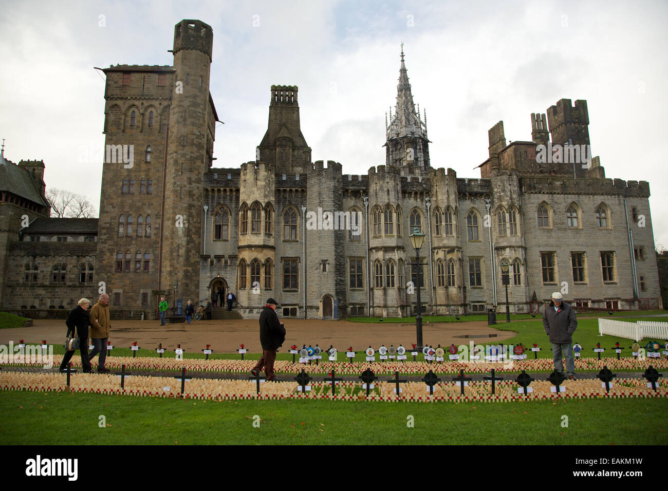 Wooden memorial crosses and Remembrance poppies adorn the grounds of ...