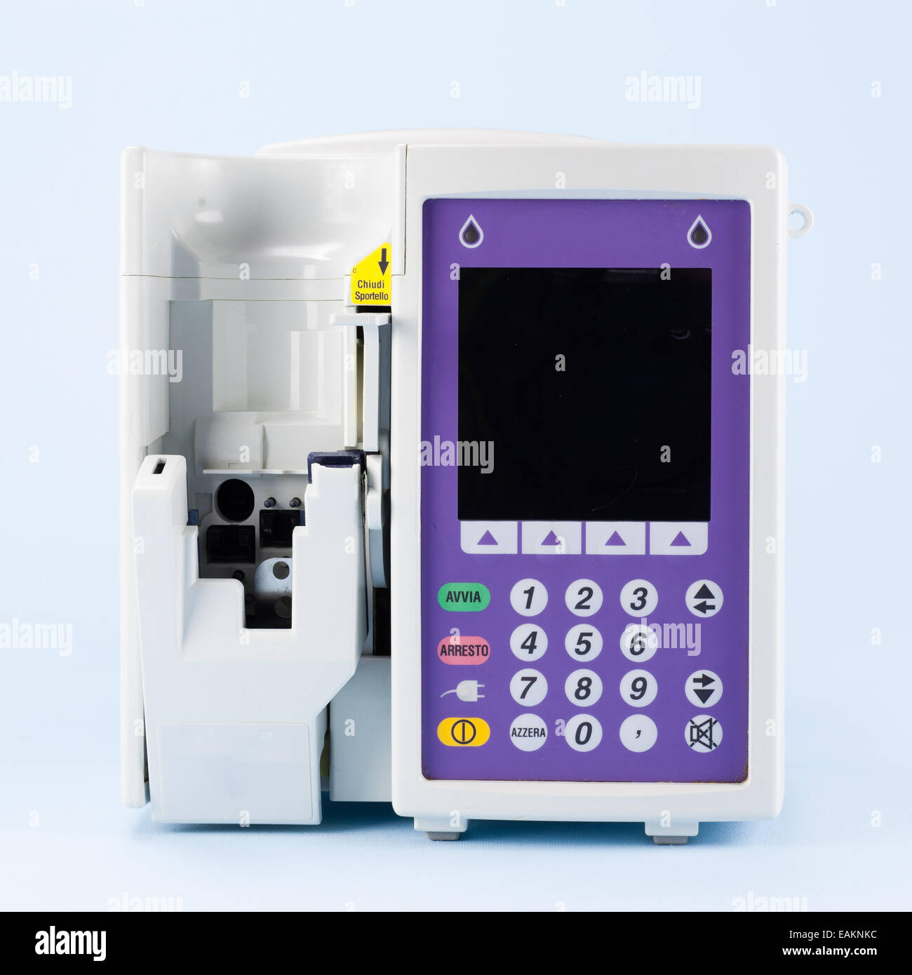 a medical infusion pump system over a light blue background Stock Photo ...