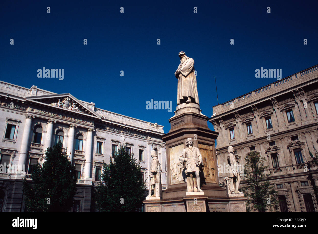 Italy. Lombardy, Milan, Piazza della Scala Square, Leonardo da Vinci ...