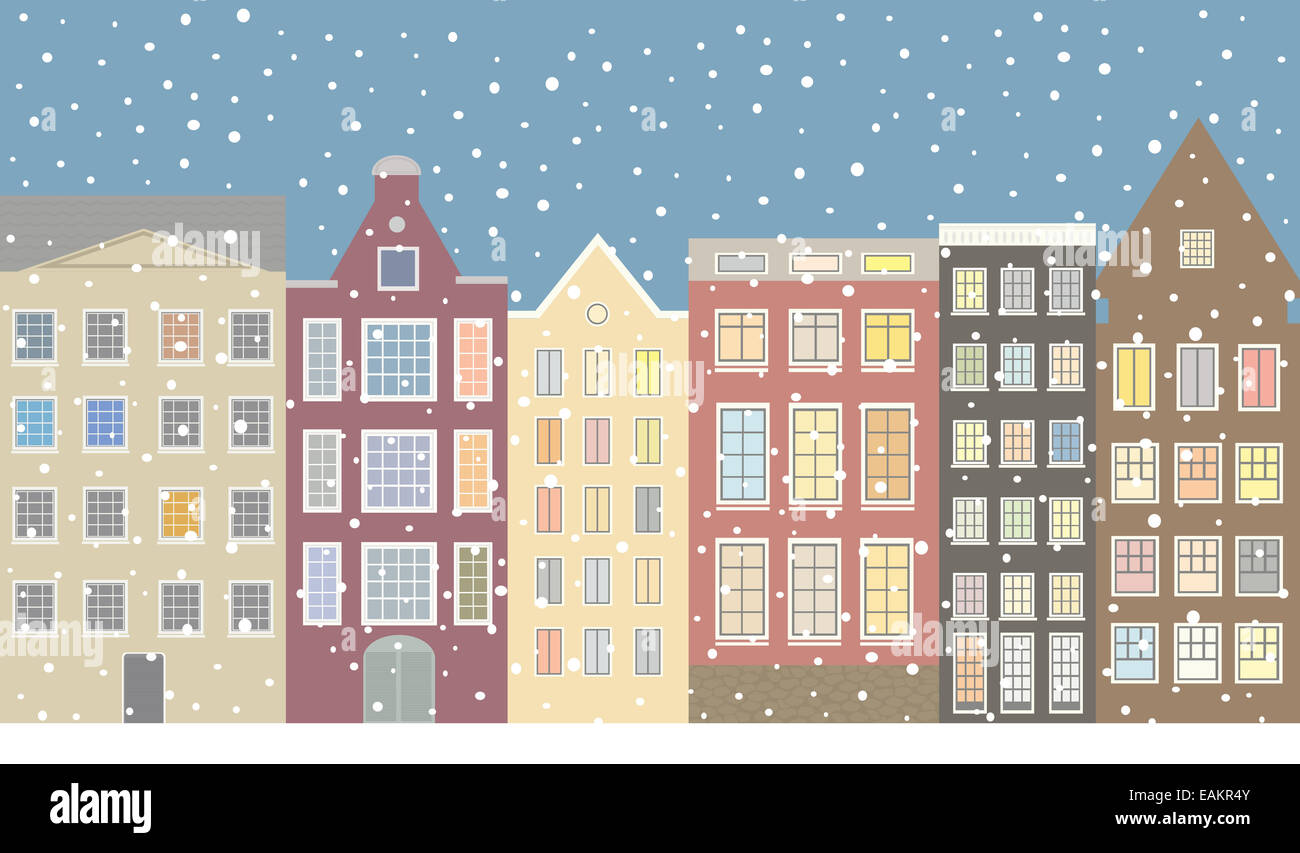 Street, houses of the old city and snow Stock Photo - Alamy