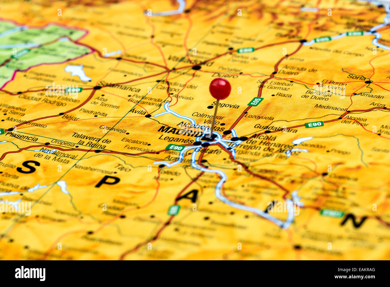 Madrid pinned on a map of europe Stock Photo - Alamy