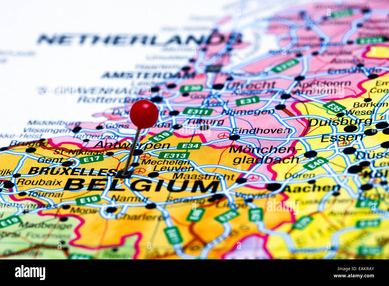 Brussels pinned on a map of europe Stock Photo - Alamy