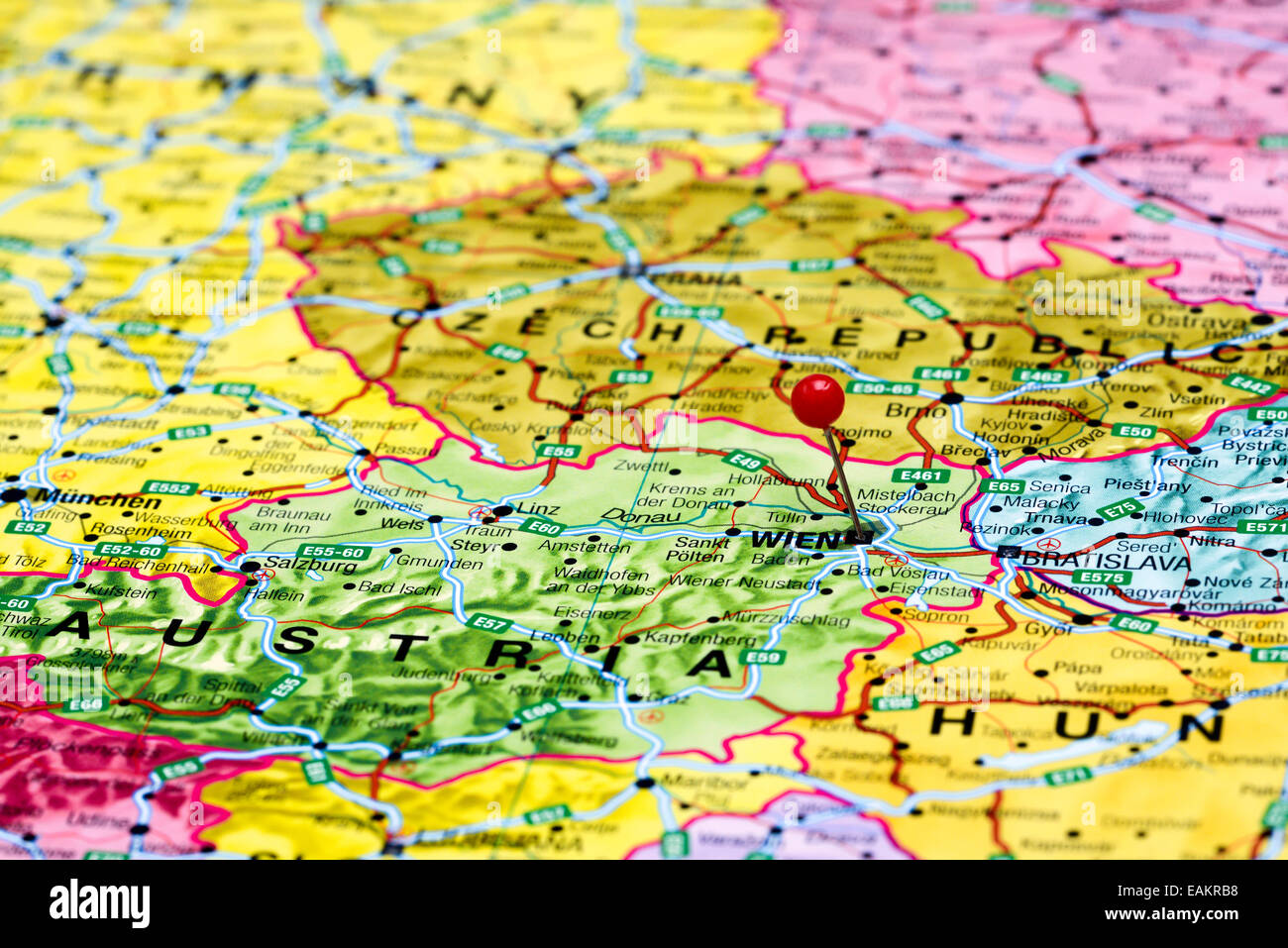 Vienna pinned on a map of europe Stock Photo - Alamy