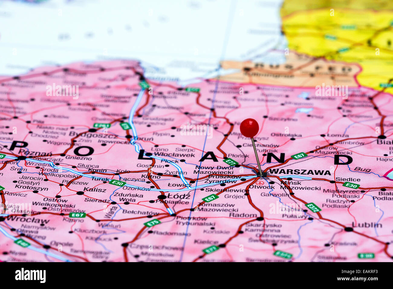 Warsaw pinned on a map of europe Stock Photo - Alamy