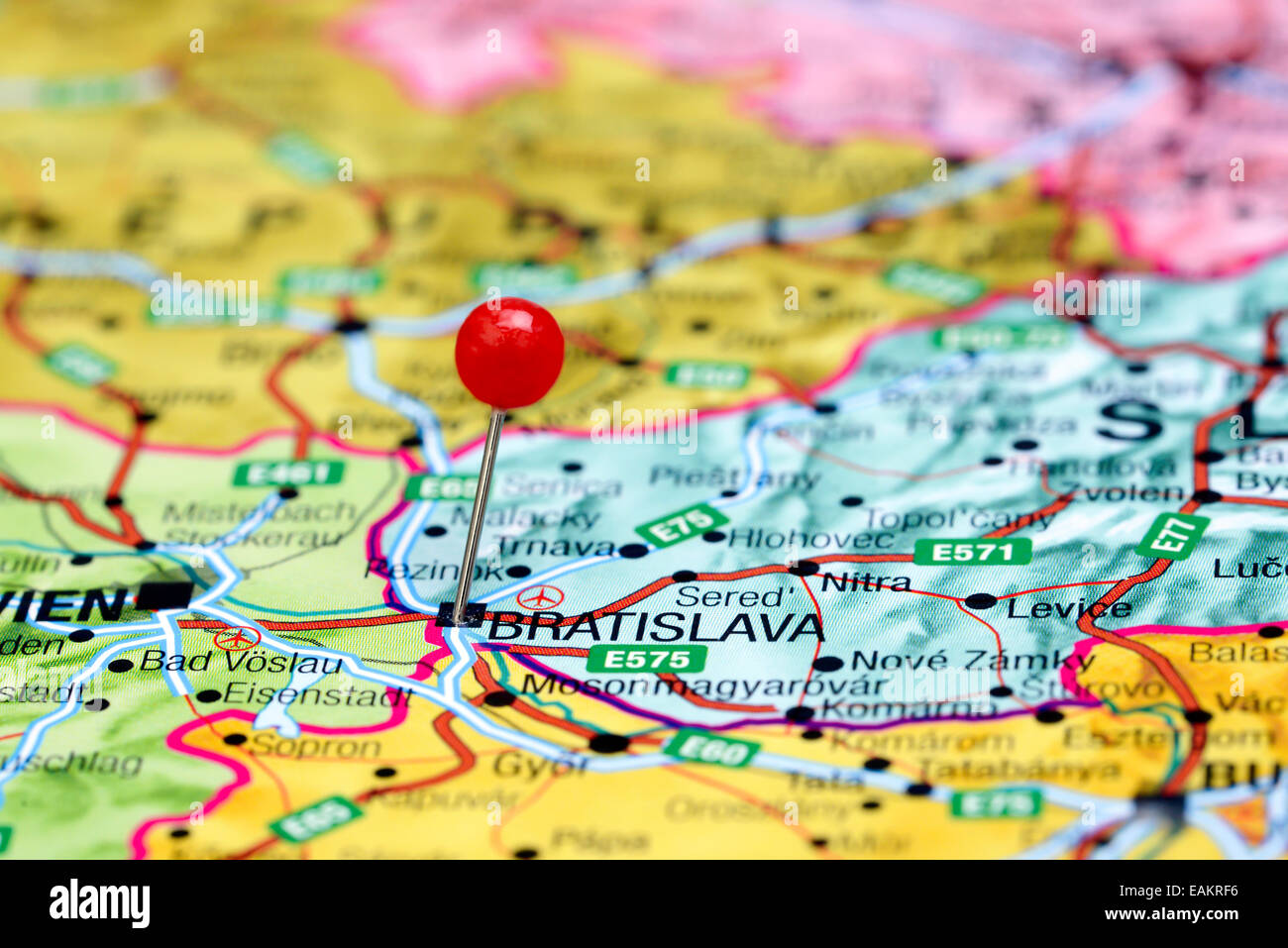 Bratislava pinned on a map of europe Stock Photo - Alamy