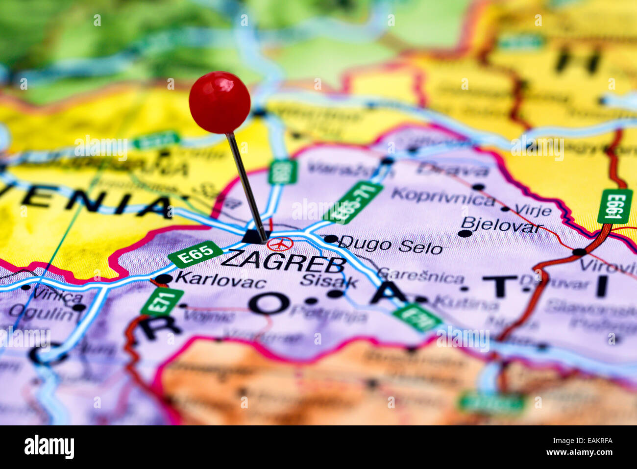 Zagreb pinned on a map of europe Stock Photo - Alamy