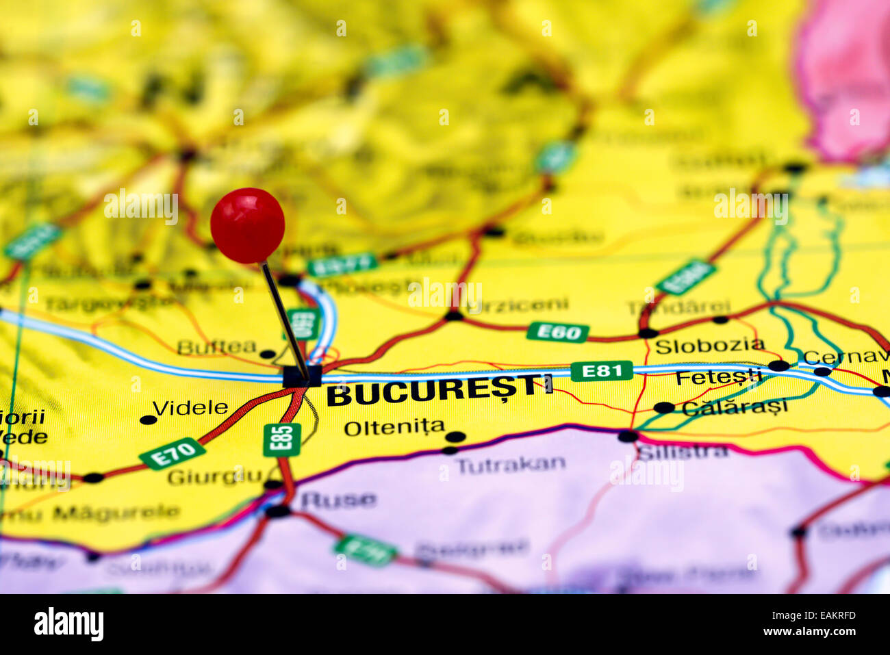 Bucharest pinned on a map of europe Stock Photo - Alamy