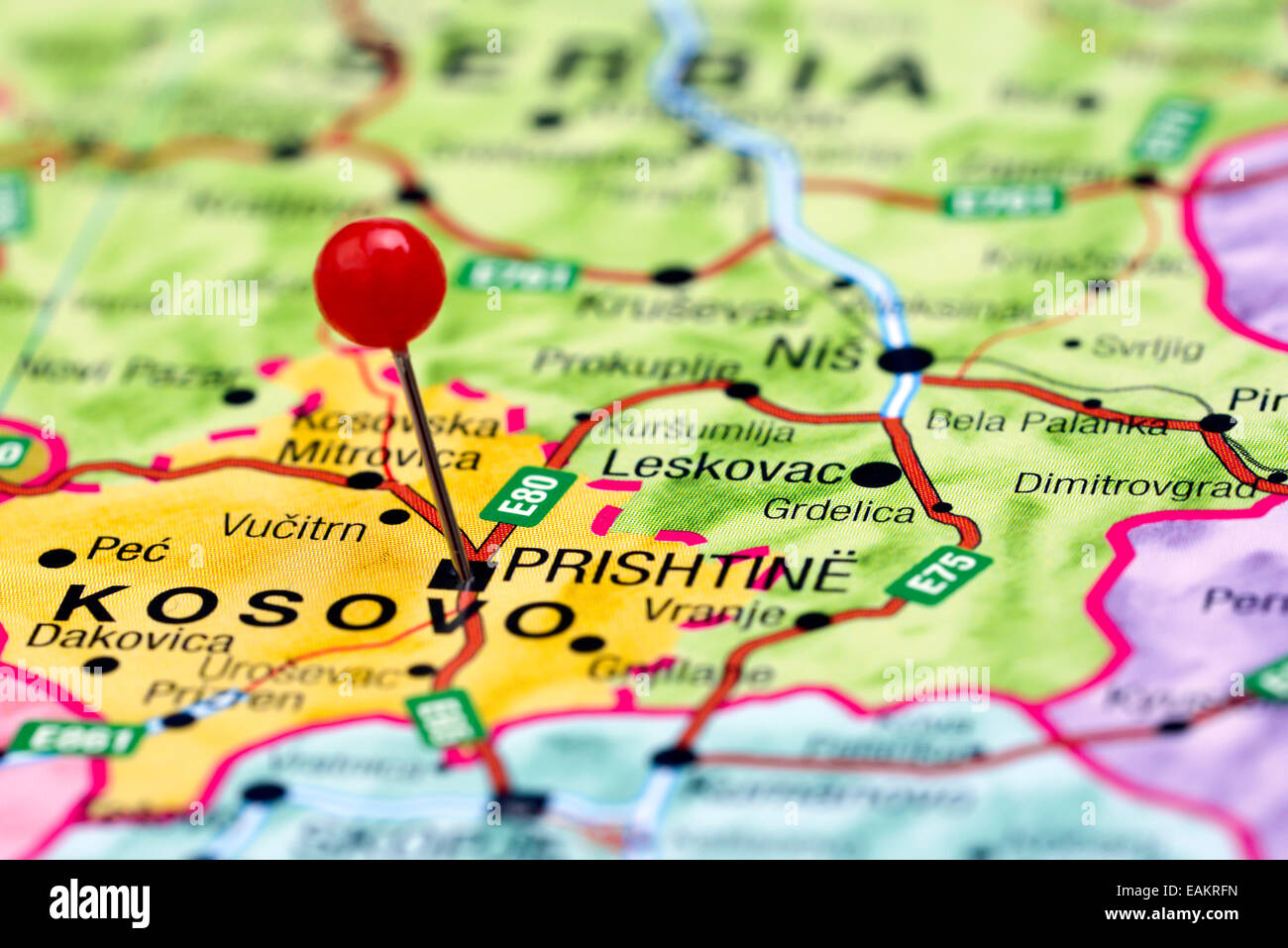 Prishtine pinned on a map of europe Stock Photo - Alamy