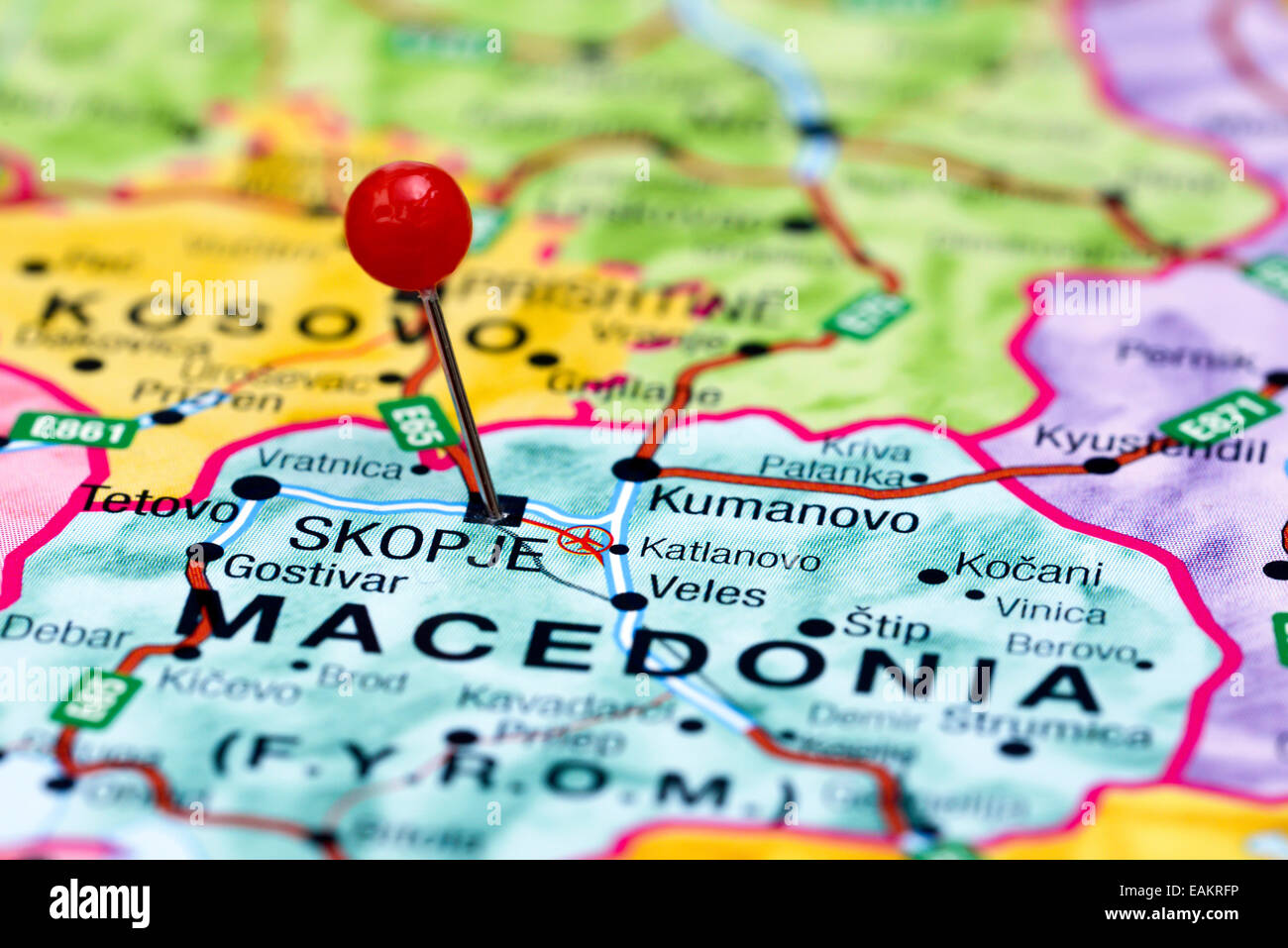 Skopje pinned on a map of europe Stock Photo - Alamy
