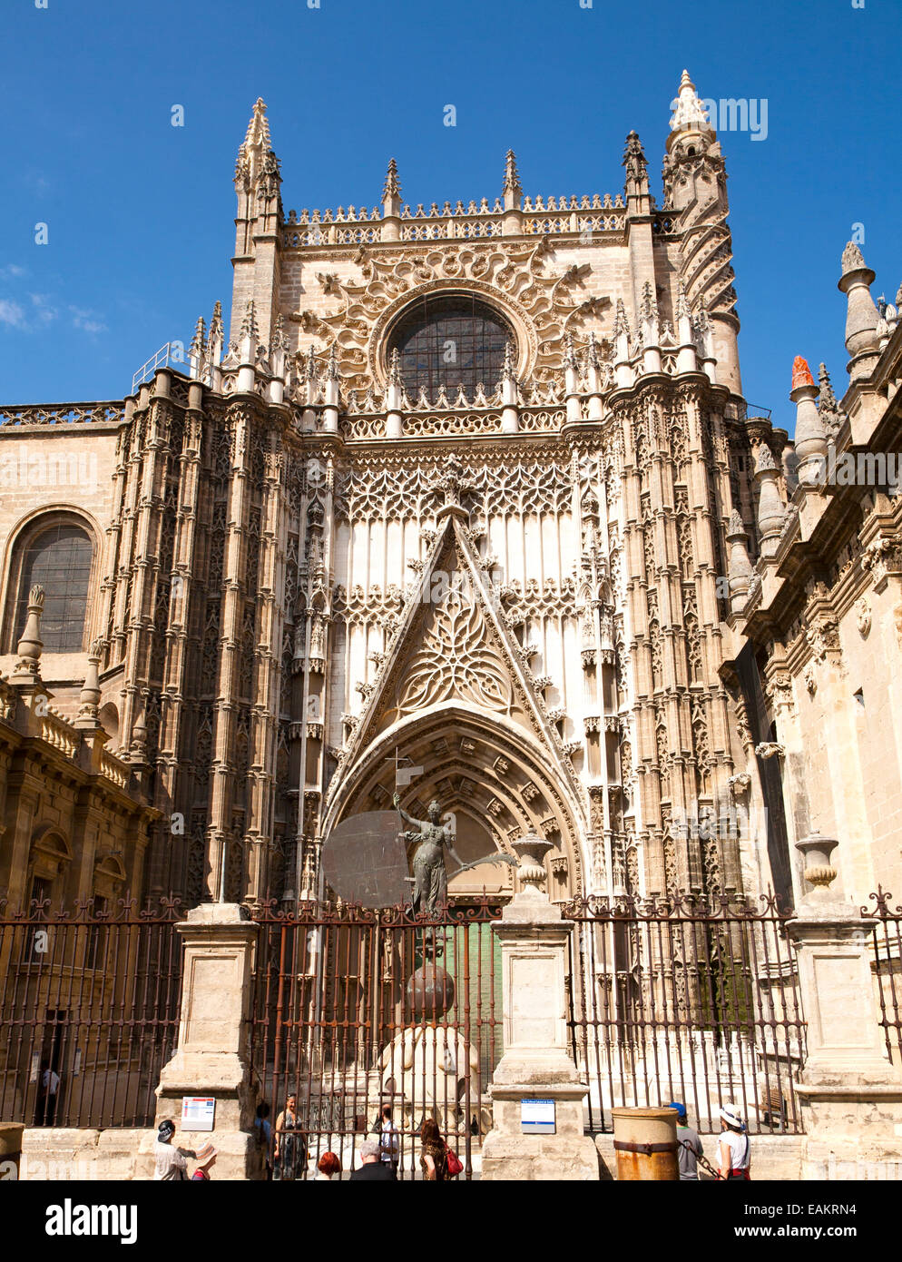 Detail of stonework of cathedral frontage, Seville, Spain Stock Photo ...