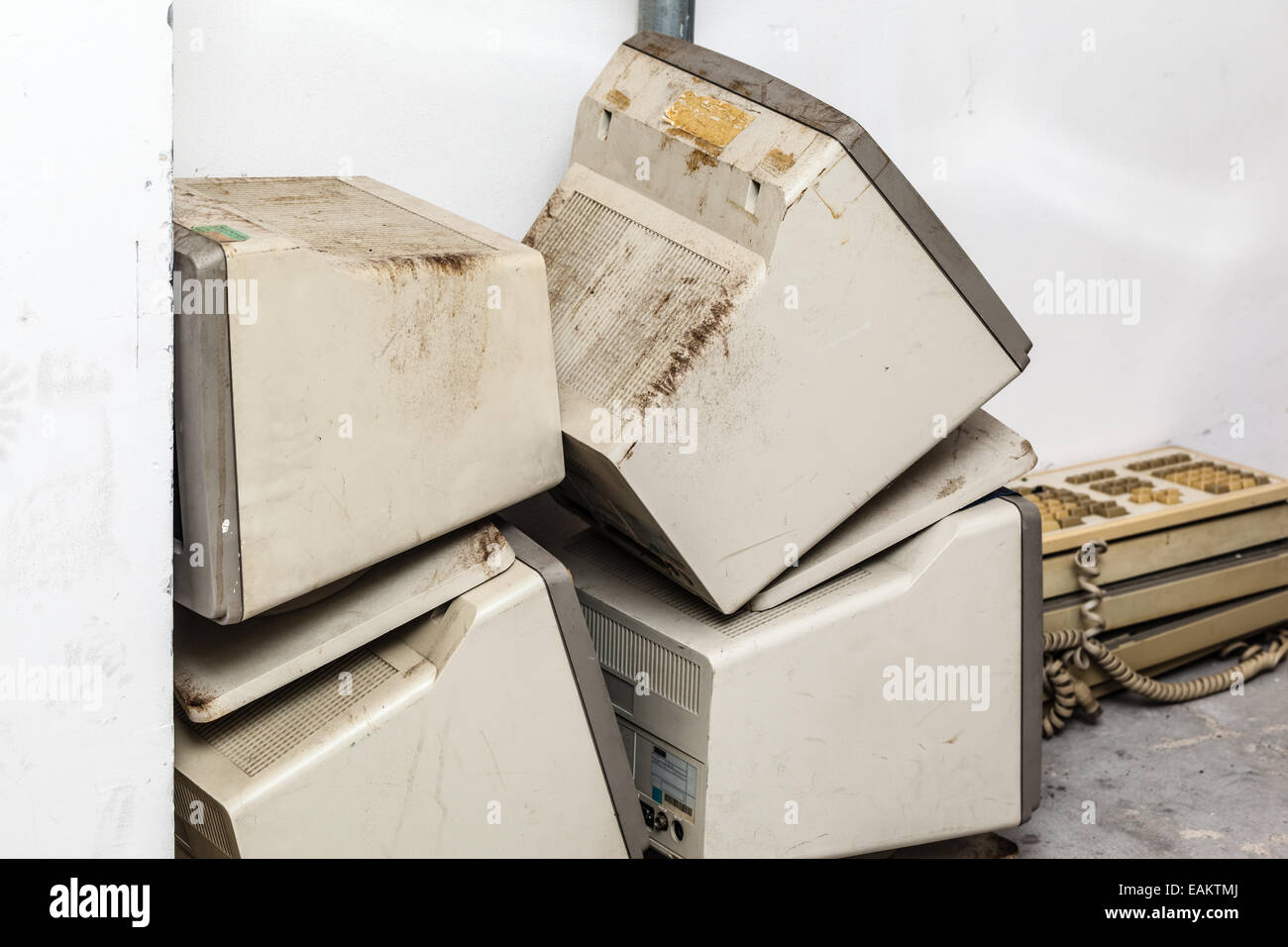 some old and obsolete pc and keyboards dumped in the street Stock Photo ...