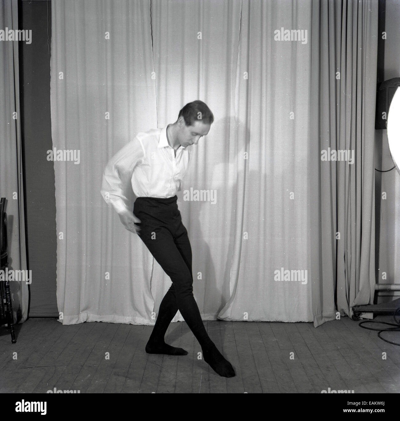 1950s, historical picture of a male ballet dancer practicing or ...