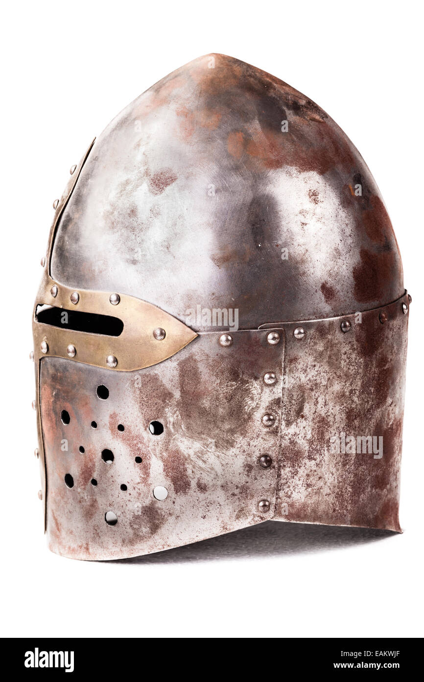 a medieval helmet isolated over a white background Stock Photo - Alamy