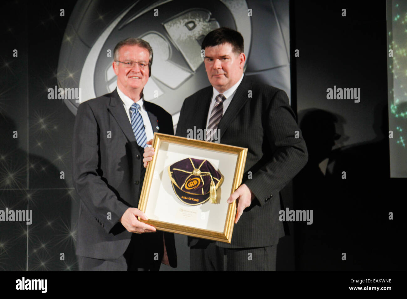 London, UK. 17th November 2014. IRB Chairman, Bernard Lapasset presents ...