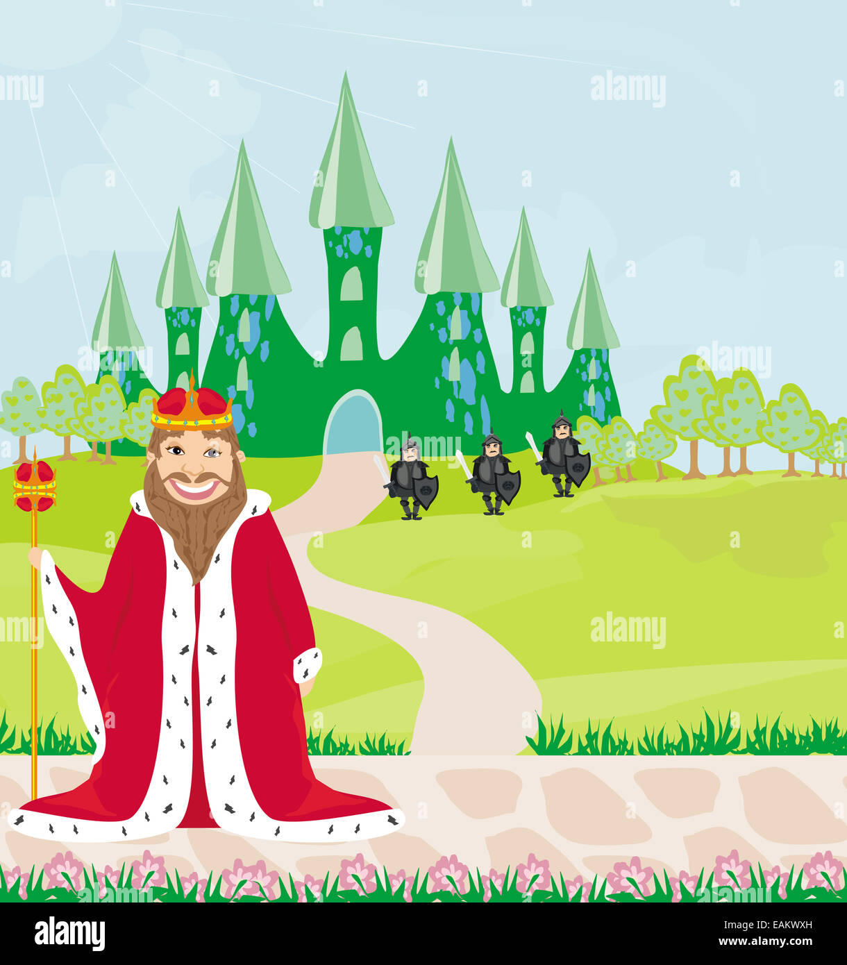 smiling King looks at the castle Stock Photo - Alamy