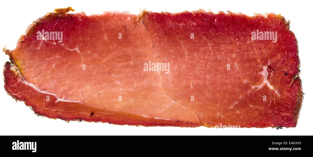 a slice of raw ham isolated over a white background Stock Photo - Alamy