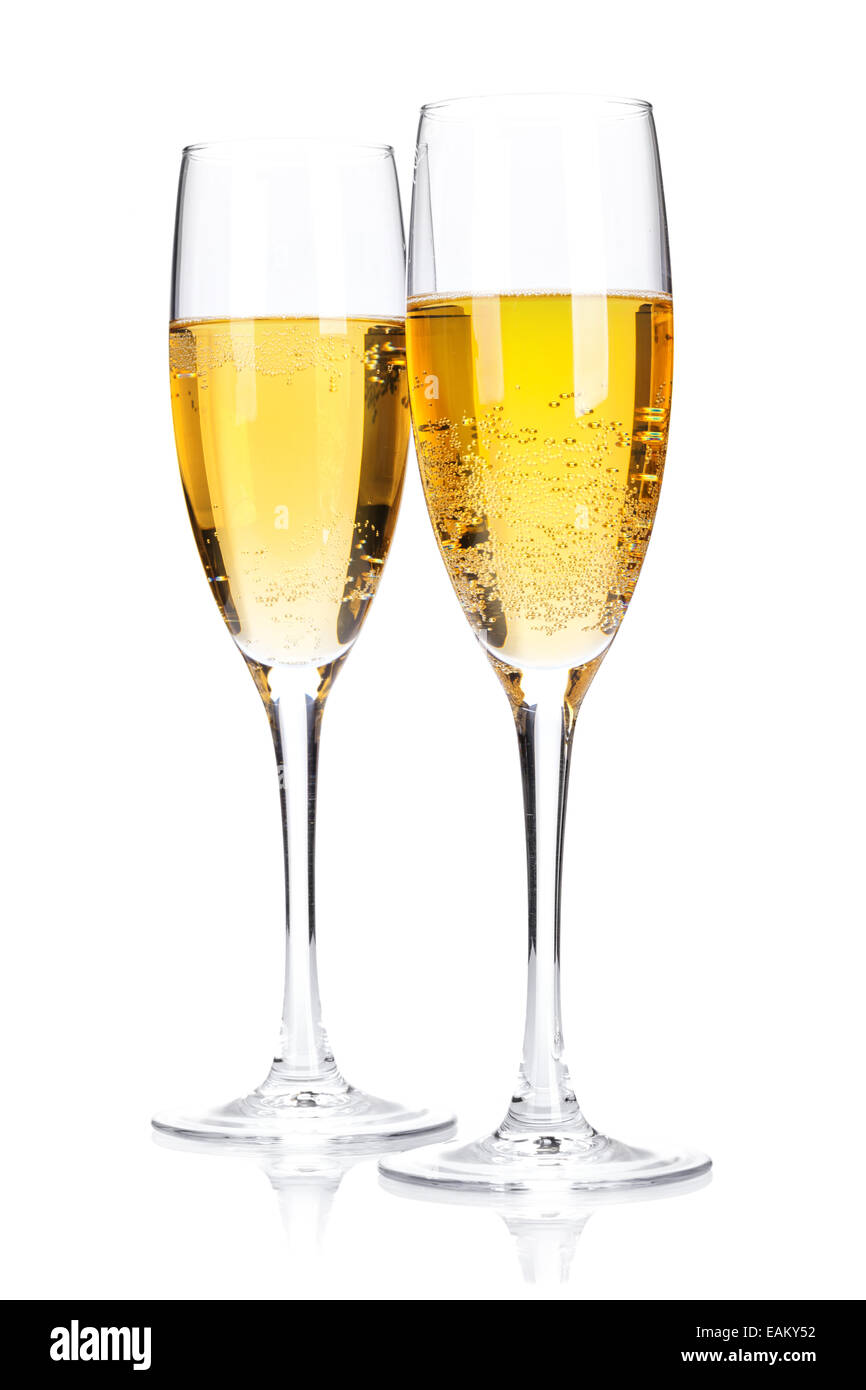 Two champagne glasses. Isolated on white background Stock Photo - Alamy