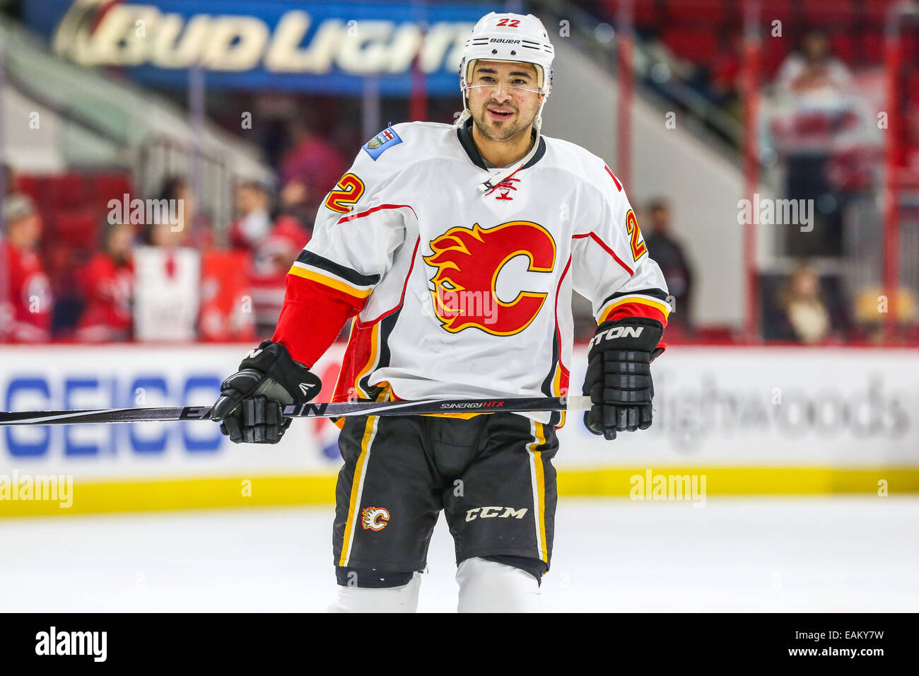 Raleigh, North Carolina, USA. 10th Nov, 2014. Calgary Flames right wing Devin Setoguchi (22 ...