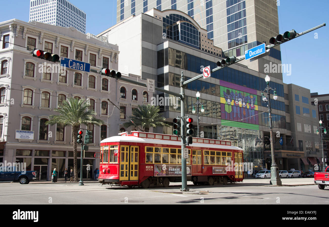 Riverfront streetcar on Canal Street New Orleans city centre USA Stock ...