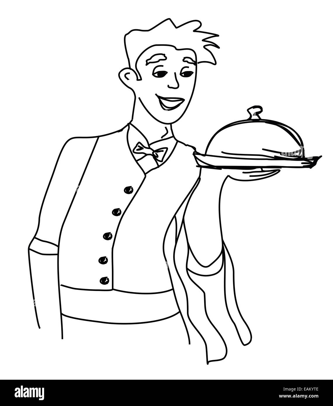 Cartoon Waiter - funny doodle illustration Stock Photo - Alamy