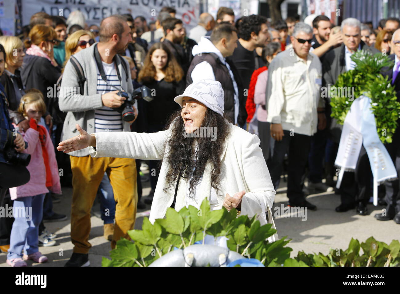 A woman denounces the commemoration of the 1973 Athens Polytechnic ...
