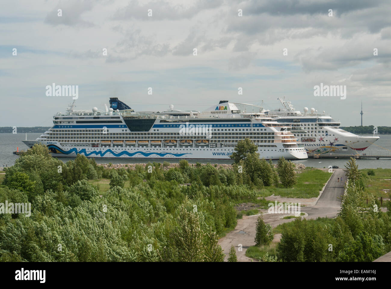 Big transoceanic ship s in Tallinn harbor, Estonia Stock Photo - Alamy
