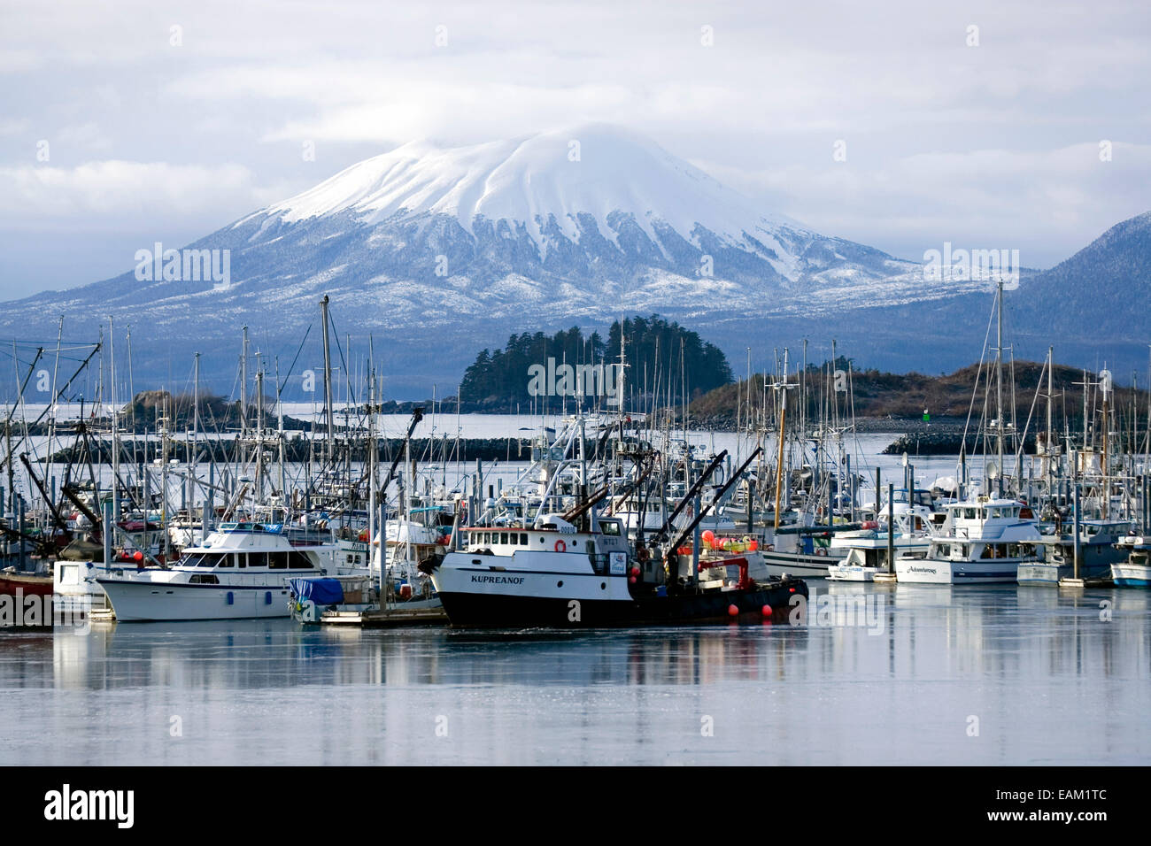 Sitka Boat Harbor W/Mt Edgecumbe Volcano In Distance Sitka Alaska ...