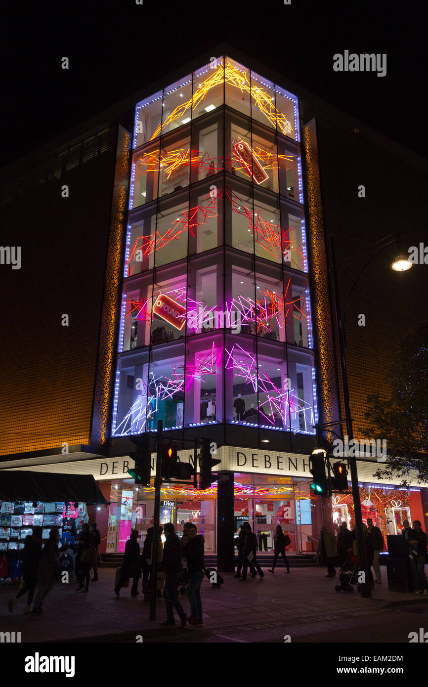 Debenhams department store with Christmas lights in Oxford Street ...