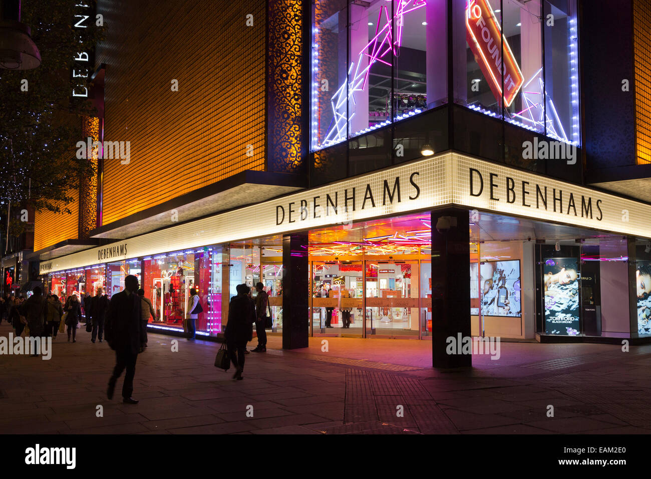 Debenhams department store with Christmas lights in Oxford Street ...