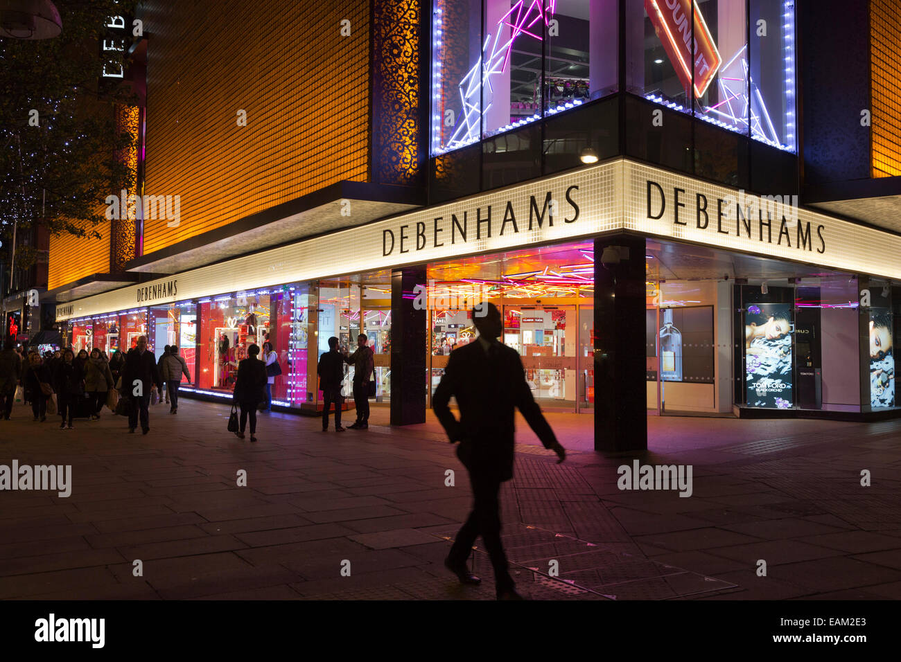 Debenhams department store with Christmas lights in Oxford Street ...