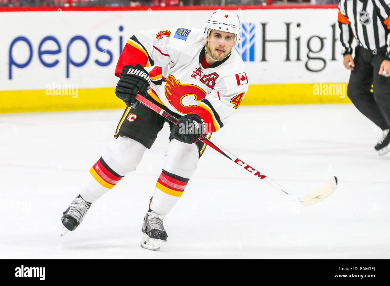 Raleigh, North Carolina, USA. 10th Nov, 2014. Calgary Flames defenseman ...