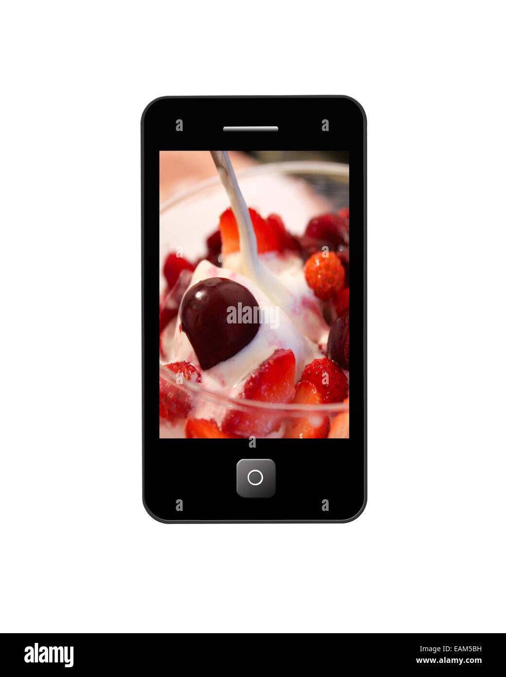 mobile phone with image of ice-cream isolated on the white background ...