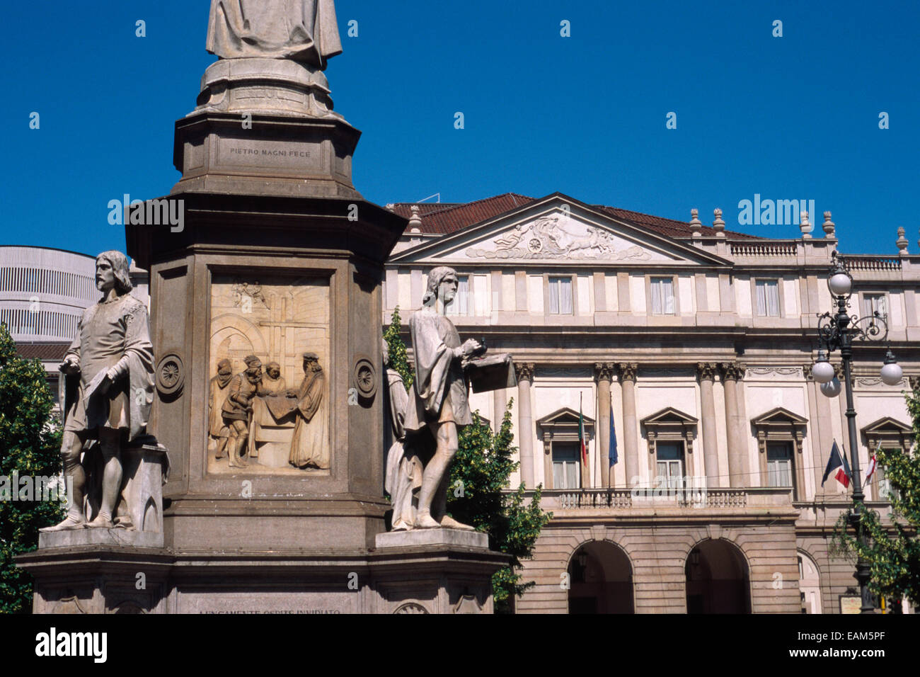 Italy, Lombardy, Milano, Piazza della Scala Square, Detail Leonardo da ...