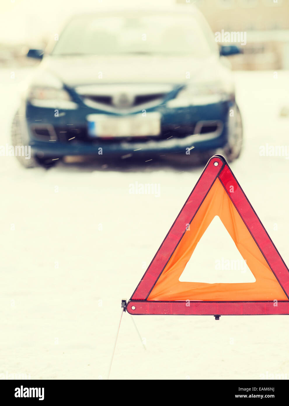 closeup of warning triangle and car Stock Photo - Alamy