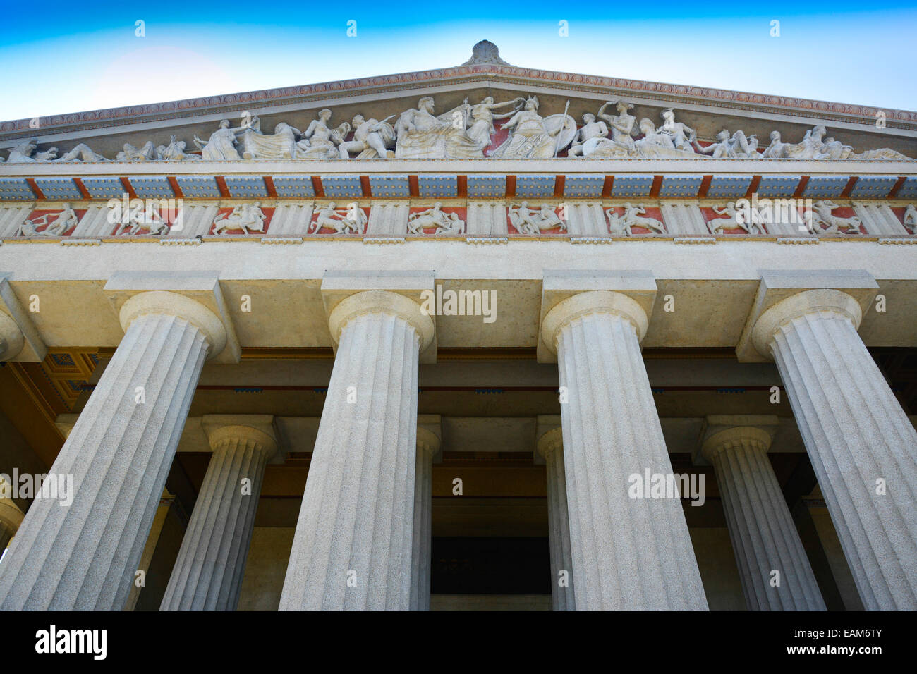 Upward view of soaring columns of the Parthenon in Nashville, TN, built ...