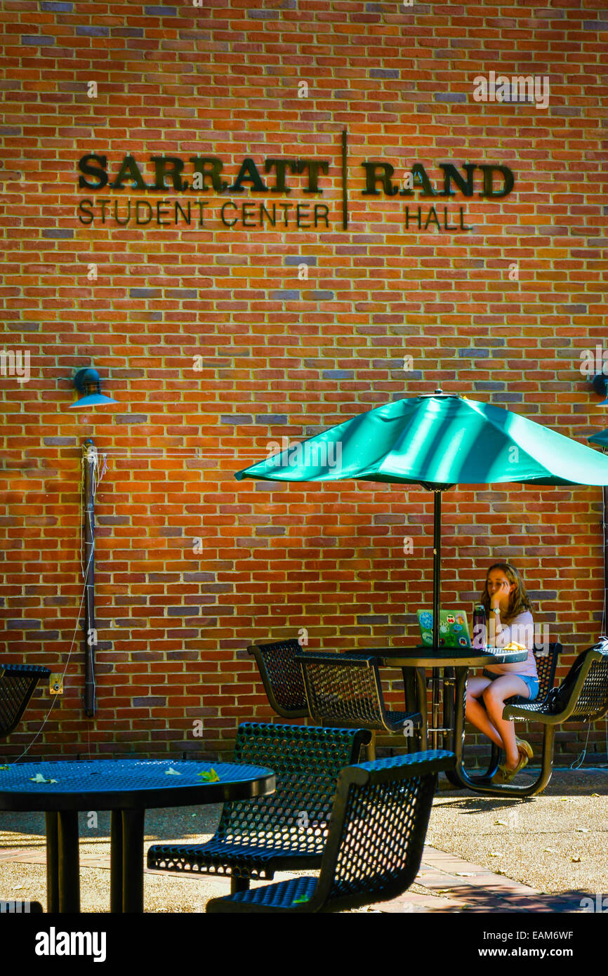 A female student uses her laptop computer at the Sarratt Student Center ...