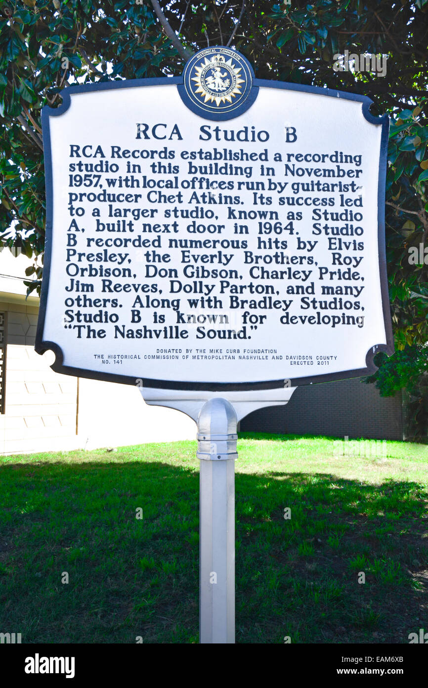 Street sign notes the location of the legendary RCA Studio B on Music ...