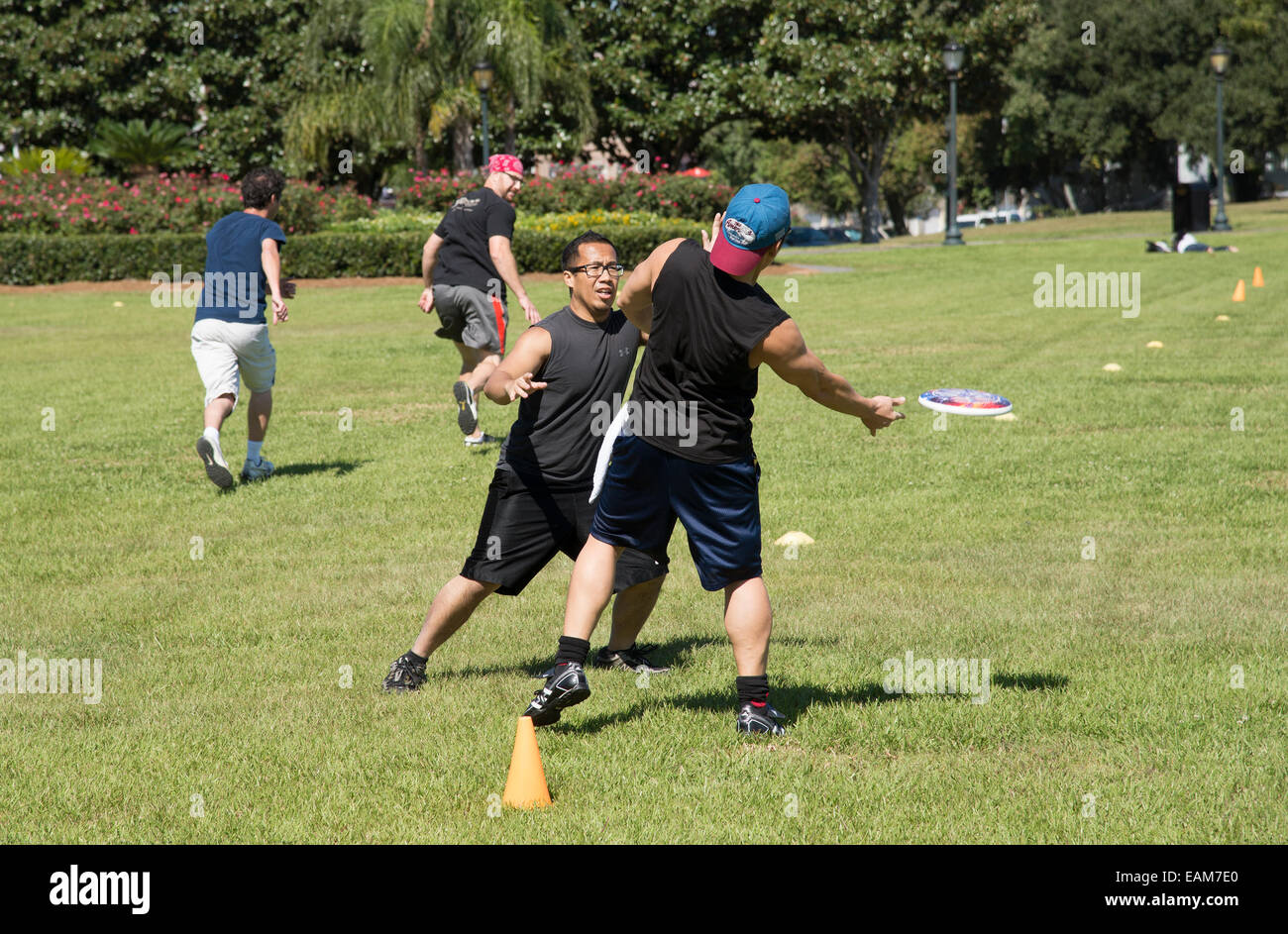 Game with flying disc in a New Orleans park USA Stock Photo - Alamy