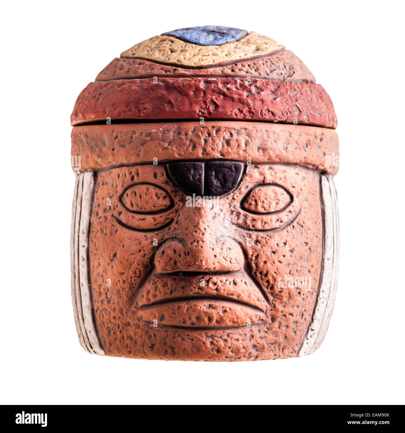 a terracotta olmec face idol souvenir isolated over a white background ...